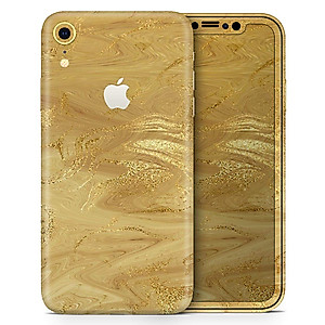 Design Skinz Molten Gold Digital Foil Swirl V5 Protective Vinyl Decal Wrap Skin Cover Compatible with The Apple iPhone XR (Screen Trim & Back Glass Skin)