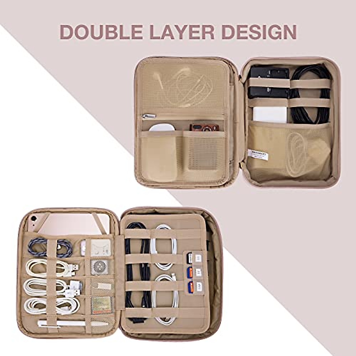 BAGSMART Electronic Organizer,Travel Cable Bag,Double Layer Tech Bag,Electronics Accessories Carry Bag for 9.7 inch iPad, Kindle, Power Adapter