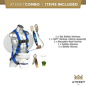 Palmer Safety Harness, 50ft Vertical Rope and Anchor Set I Construction Fall Arrest Kit for Roofers and Construction Workers I OSHA and ANSI Compliant Equipment