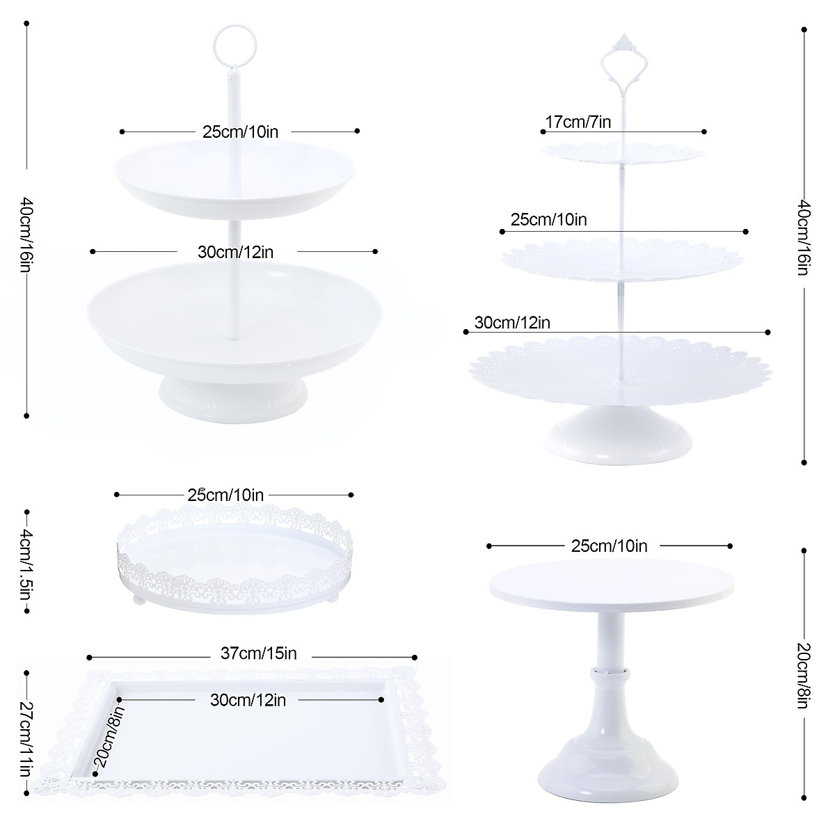 LIFESTIVAL 5 Pack Cake Stands Set White Metal Cupcake Holder Dessert Display Plate Decor Serving Platter for Party Wedding Birthday Baby Shower Celebration Home Decoration