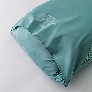 YuHeGuoJi Botanical Duvet Cover Queen 100% Egyptian Cotton Green Leaves Duvet Cover Set Super Soft 3 Pcs 1 Tree Plant Print Duvet Cover with Zipper Ties 2 Pillowcases Botanical Bedding Breathable