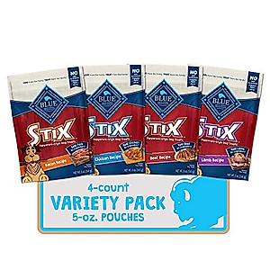Blue Buffalo Stix Natural Soft-Moist Dog Treats, Beef, Bacon, Lamb, and Chicken 5-oz Variety Pack, 4 count