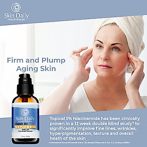 SkinDaily Niacinamide Serum for Face -1oz- Vitamin B3 Pore Minimizer Dermatologist Recommend Concentration - Targets Aging Skin, Wrinkles, Dark Spots - Superior Moisturizer and Skin Brightening