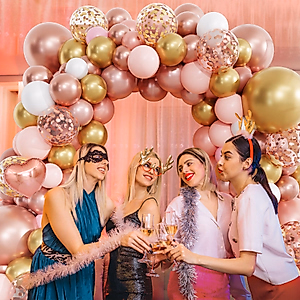 154Pcs Rose Gold Balloons Arch Garland Kit, Bachelorette Pink and Gold Confetti Balloons with Star Heart for Women Girls Birthday Wedding Bridal Baby Shower Party Decorations