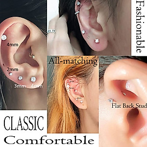 CANDYFANCY 16g Flat Back Earrings 10mm Post 316L Surgical Steel Bar 2mm 3mm 4mm CZ Stud Earrings Set Ear Lobe Rook Helix Conch Piercing Jewelry