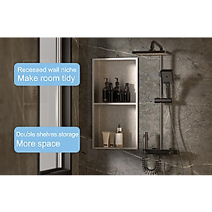 IKITRAEE Finished Shower Niche for Bathroom Storage,No Tile Needed,Recessed Wall Niche,Double Layer Storage,Made of Stainless Steel,24 in X12 in X4 in，Primary Color Brushed
