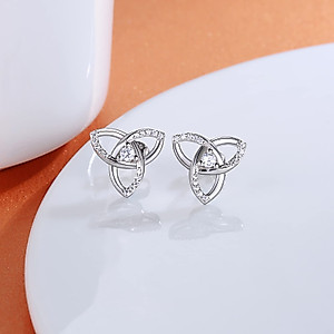 Irish Celtic Knot Stud Earrings 925 Sterling Silver Triquetra Jewelry Gifts for Women