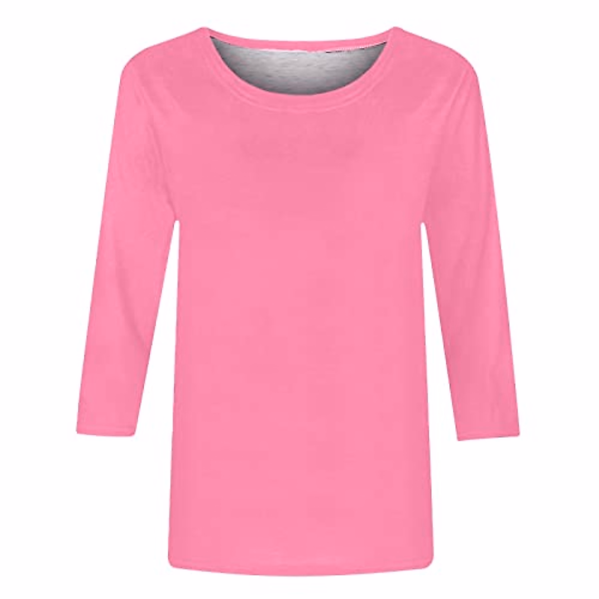 3/4 Sleeve T Shirts for Women Slim Fit Crew Neck Undershirt Womens Plain T-Shirts Tops Solid Color Tee Shirt Pink