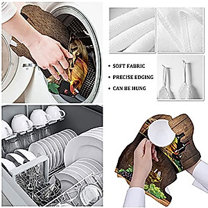 BEKYONEE Kitchen Towels 4 Pack 18×28in-Super Absorbent Dish Cloth Wine Grape Glass and Barrel Soft Dish Towel for Home Drying Dishes Vintage Wooden Board Tea Bar Hand Towels Cleaning Cloths