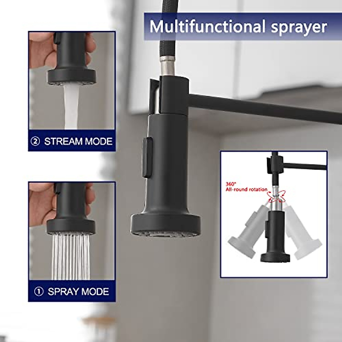 VOTON Kitchen Faucets with Pull Down Sprayer Matte Black Sink Faucet Stainless Steel Commercial Spring Pull Out Farmhouse faucets for Camper Laundry Utility Rv Bar Sink Faucet