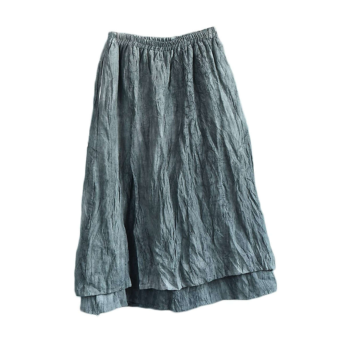 NFYM Women's Cotton Linen Skirts Textured Casual Layered Elastic Waistband Slit Mid-Calf Skirt with Pockets (as1, Alpha, one_Size, Regular, Regular, Dark Green)