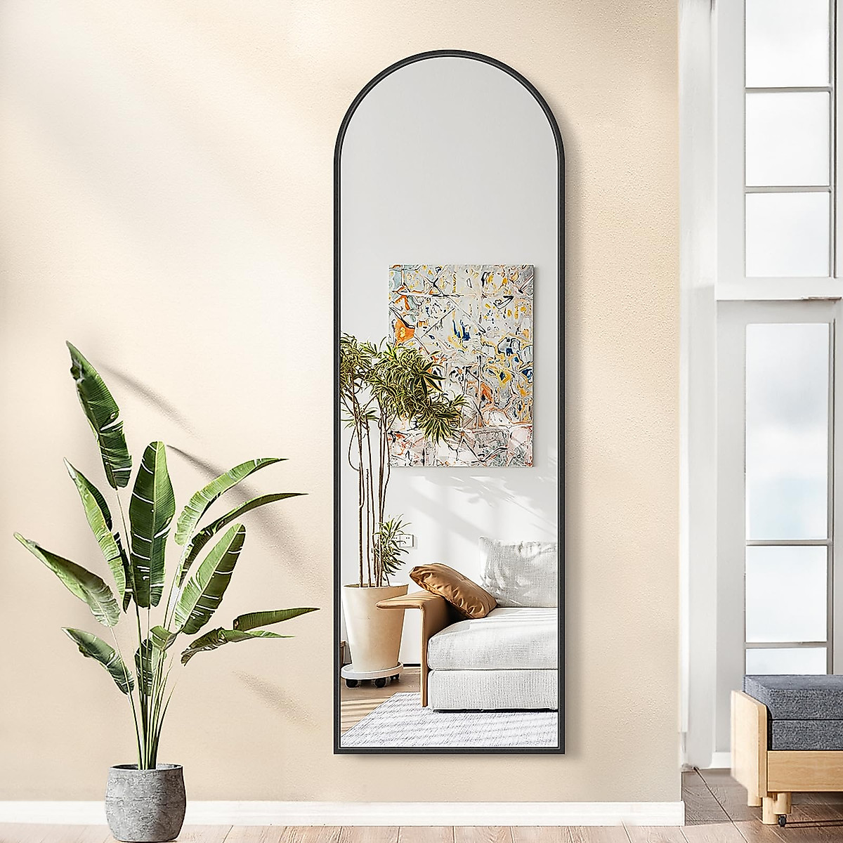 Mirror Full Length- Arched 64"x21"Full Length Mirror Shatter-Proof Glass,Standing Leaning Hanging Wall-Mounted,Black Floor Mirror,Aluminum Frame Modern Home Decor for Bedroom Living Room Cloakroom