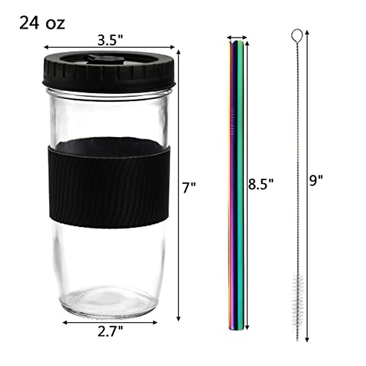 Youeon 4 Pack 24 Oz Reusable Boba Cup with Lids and Straw, Iced Coffee Cups Glass Smoothie Cups, Bubble Tea Cups Mason Jar Cups with Silicone Sleeve, BPA Free, Dishwasher Safe, 2 Colors