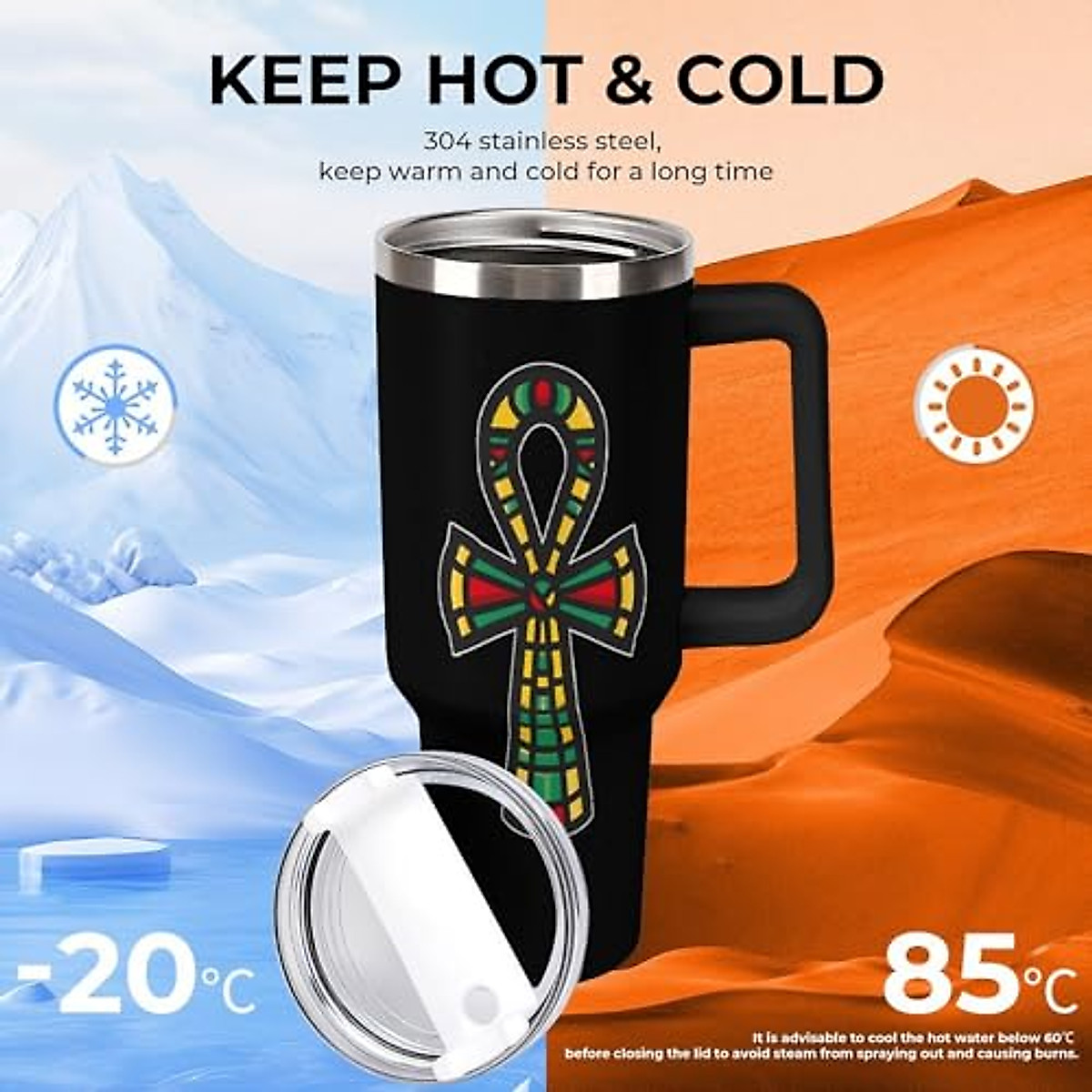 Rasta Ankh Rastafarian Egyptian 40OZ Tumbler Stainless Steel Travel Mug Water Bottle Car Cup Tea Cups with Lid Black-style
