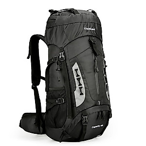 King'sGuard 60L Hiking Backpack Men Women Camping Backpack Waterproof Backpacking Mountaineering Climbing Daypack with Rain Cover (Black)