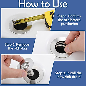 ProSuites 2PCS Bathroom Sink Drain Strainers fit Hole Size 1.2"-1.6" Stainless Steel Bathtub Hair Catcher Cone Shaped Water Drain with 2PCS Strainers Cover