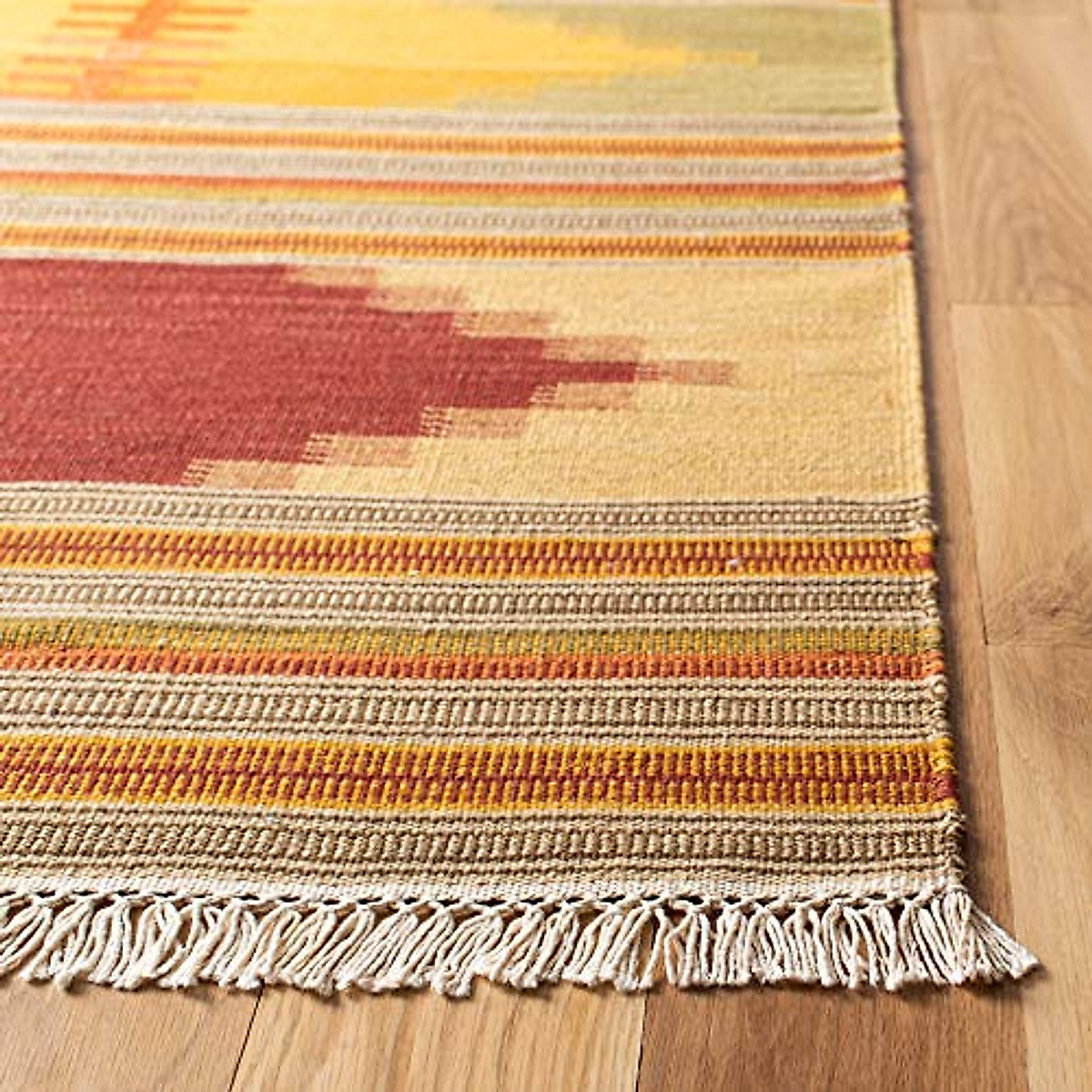 SAFAVIEH Kilim Collection Area Rug - 8' x 10', Red & Multi, Handmade Southwestern Tribal Wool, Ideal for High Traffic Areas in Living Room, Bedroom (NVK177A)