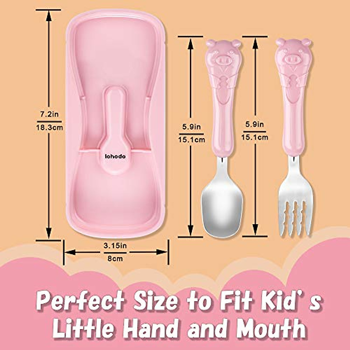 Toddler Utensils Kids Spoon and Fork Set 18/8 Stainless Steel Silverware BPA Free Cute Pig Child Flatware with Travel Case for Age 3+