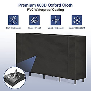 ETELI Firewood Rack Outdoor with Cover 5 ft Heavy Duty Wood Log Rack Holders Waterproof Indoor Firewood Storage for Fireplace, Black