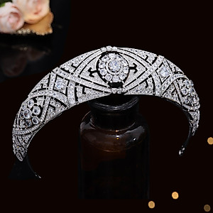 CZ Full Cubic Zirconia Tiaras and Crowns for Women Prom Quinceanera Birthday Meghan Markle Wedding Hair Accessories HG003 Silver
