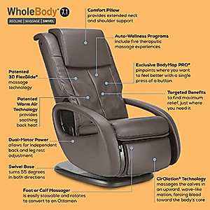 Human Touch WholeBody 7.1 Living Room Recliner Massage Chair - Full Body Professional Grade Personal Massage - Relaxation w Heat for Targeted Stress + Muscle Pain Relief with Foot Calf - Espresso