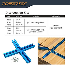 POWERTEC 48" Miter T Track w/ T-Bar for Table Saw, Router Table, Band Saw, Works with 3/4” x 3/8” Miter T Slot, Miter Gauge, T Track Accessories for Woodworking and Sliding Jigs, 2 Sets (71156-P2)