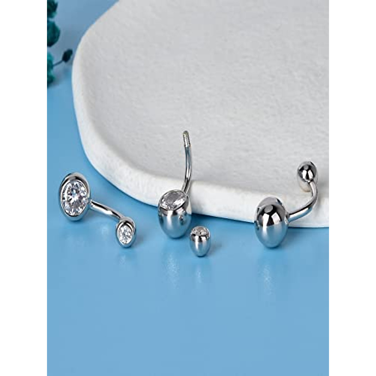 SILBERTALE Sterling Silver Belly Button Rings for Women Men CZ Navel Rings Curved Barbell Belly Rings Belly Piercing 10mm