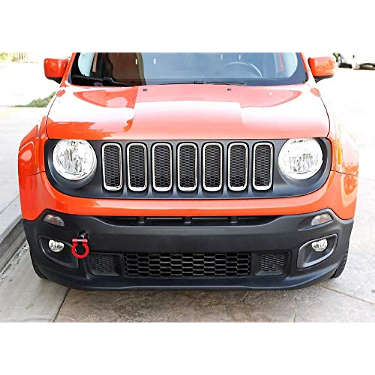 iJDMTOY Red Track Racing Style Tow Hook Ring Compatible With Jeep 2015-up Renegade Latitude, Sport, Limited models (Except Trailhawk), Made of Lightweight Aluminum