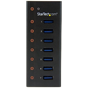 StarTech.com 7 Port USB 3.0 Hub (5 Gbps) - Metal Enclosure - Desktop or Wall Mountable - Rugged & industrial Powered USB Expander and Splitter Hub (ST7300U3M)