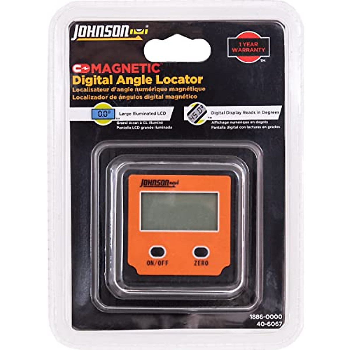 Johnson Level & Tool 1886-0000 Magnetic Digital Angle Locator w/ 2 Buttons, Orange, 1 Locator