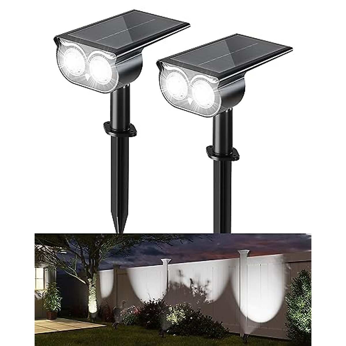 JACKYLED Solar Spot Lights, Owl Face, 3 Modes Bright LED Solar Lights for Outside, 2 Pack Landscape Lighting IP65 Waterproof for Garden, Yard, Driveway, Pathway, Walkway, Cool White Light