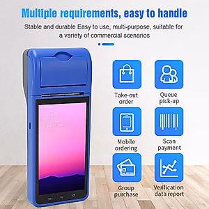 Zunate Handheld PDA POS with 5.5in Touch Screen, POS Receipt Printer 58mm Thermal Printer, 2GB + 32GB 4G LTE Mobile POS Receipt Printer for 1D 2D QR Barcode (US Plug)