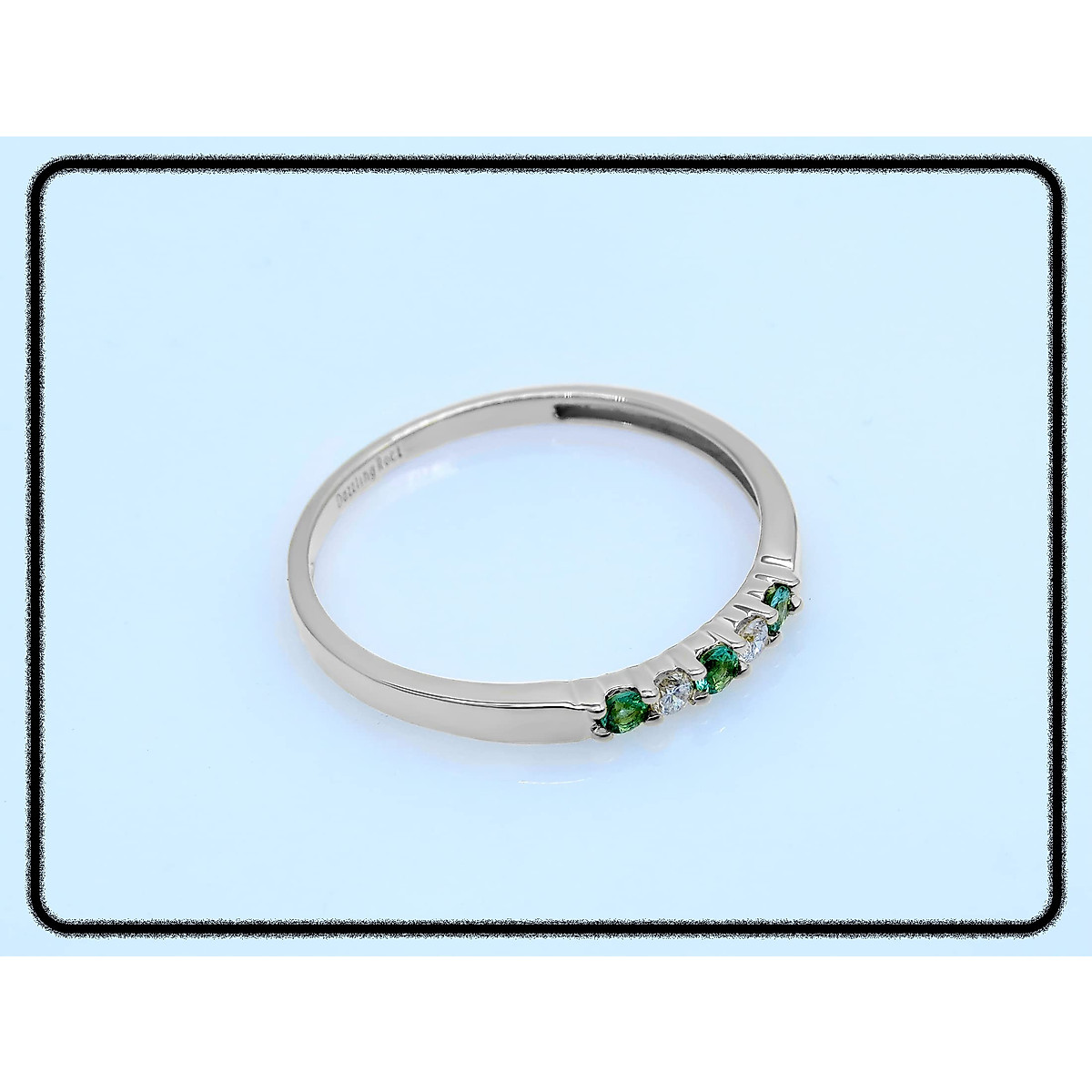 Dazzlingrock Collection 10K Round Emerald & Diamond 5 Stone Women Anniversary Wedding Band, White Gold, Size 7