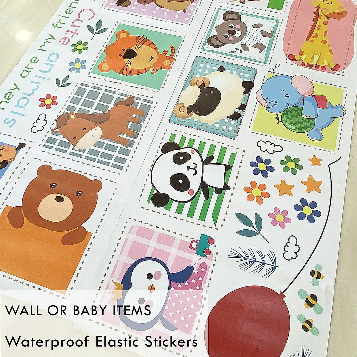 Waterproof Kids Wild Safari Animal Wall Stickers - Bathroom Mirror or Window - Peel & Stick Jungle Theme Unisex Wall Decals for Baby's & Kids Room, Nursery, Classroom, Playroom & Party Decorations