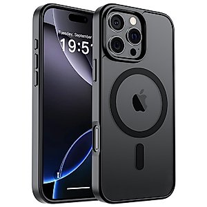 SUPFINE Magnetic for iPhone 16 Pro Case (Compatible with MagSafe) (Military Grade Drop Protection) Slim Translucent Matte Shockproof with Anti-Fingerprint Phone Case,Black