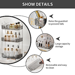 akinbas 3 Tier Bathroom Organizer Countertop Makeup Perfume Tray Skincare Organizer for Bathroom Dresser Vanity (Grey)