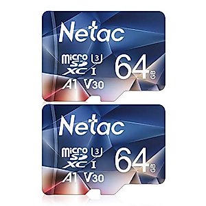 Netac Micro SD Card 64GB 2 Packs, Mini TF Memory Card with up to 100 MB/s, UHS-1, U3, Class 10, SDXC, EXFAT, V30, A1, 4K, UHD, FHD