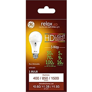 GE Lighting Relax LED 3-Way Light Bulb, 5/11/16 Watt, Soft White, A21 Standard Light Bulb, CA Compliant (1 Pack)