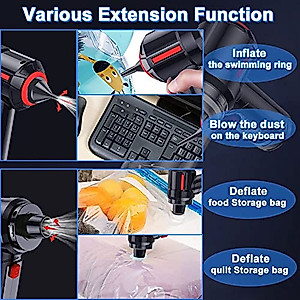 ADPTOYU 3-in-1 Portable Small Cordless handheld Vacuum Cleaner Rechargeable with 9000PA Powerful Suction for Car/Office/Home, Extension Function to inflate/Deflate for Swimming Ring/Vacuum Storage Bag