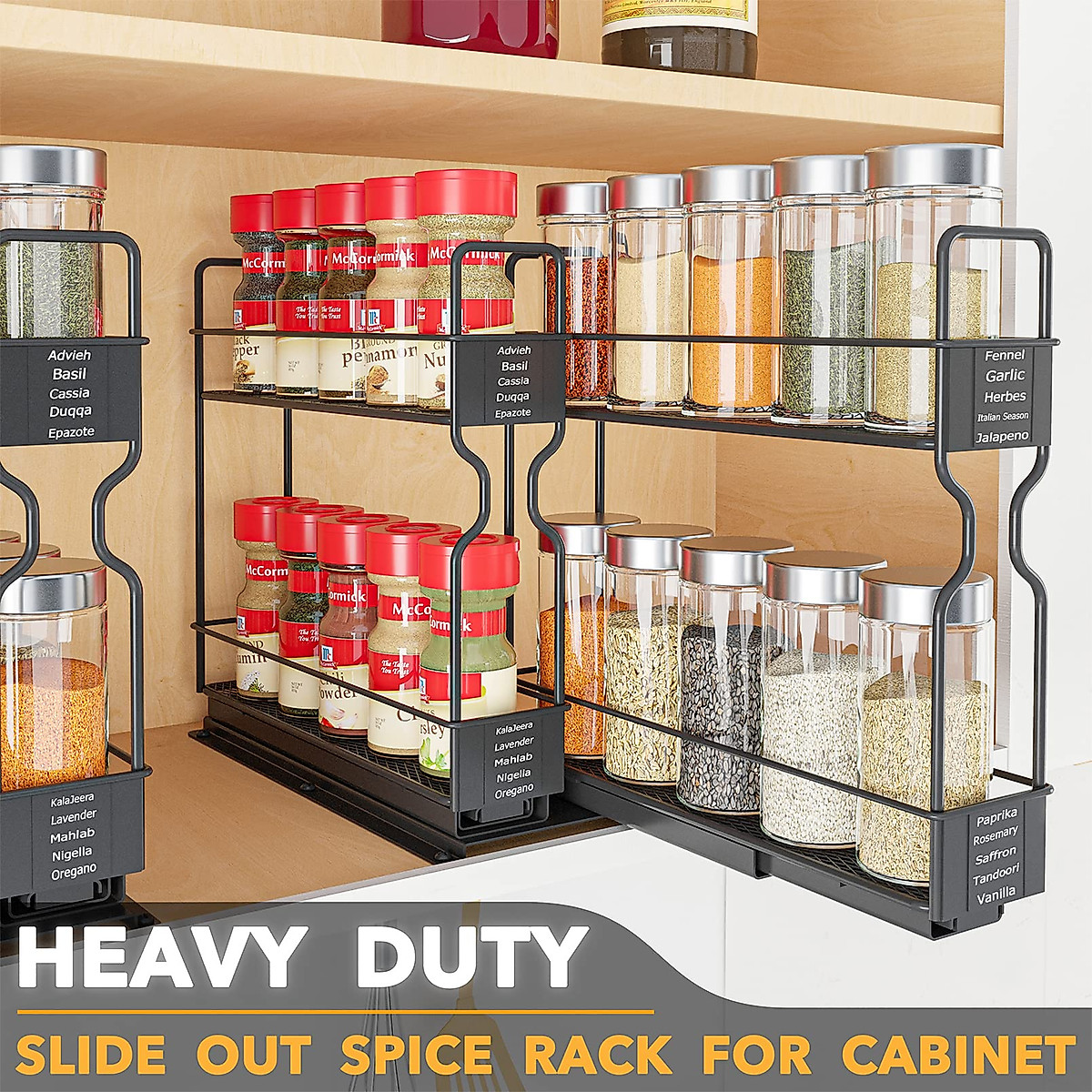 SpaceAid Pull Out Spice Rack Organizer for Cabinet, 2 Drawers 2-Tier, Pull Out Spice Rack Organizer with 20 Jars