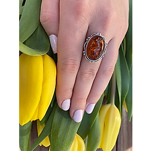 Gift Shoppe By Nina Natural Baltic Honey Amber And Sterling Silver Ring. Vintage Oval Amber Ring (6)