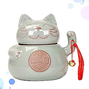 FOMIYES Ceramic Tea Jar Storage Jars Maneki Shaped Porcelain Tea Tin Tea Canister Storage Can with Lids Jewlry Dish Tray Lucky Cat Figurine for Cosmetic Makeup Spice Loose Tea