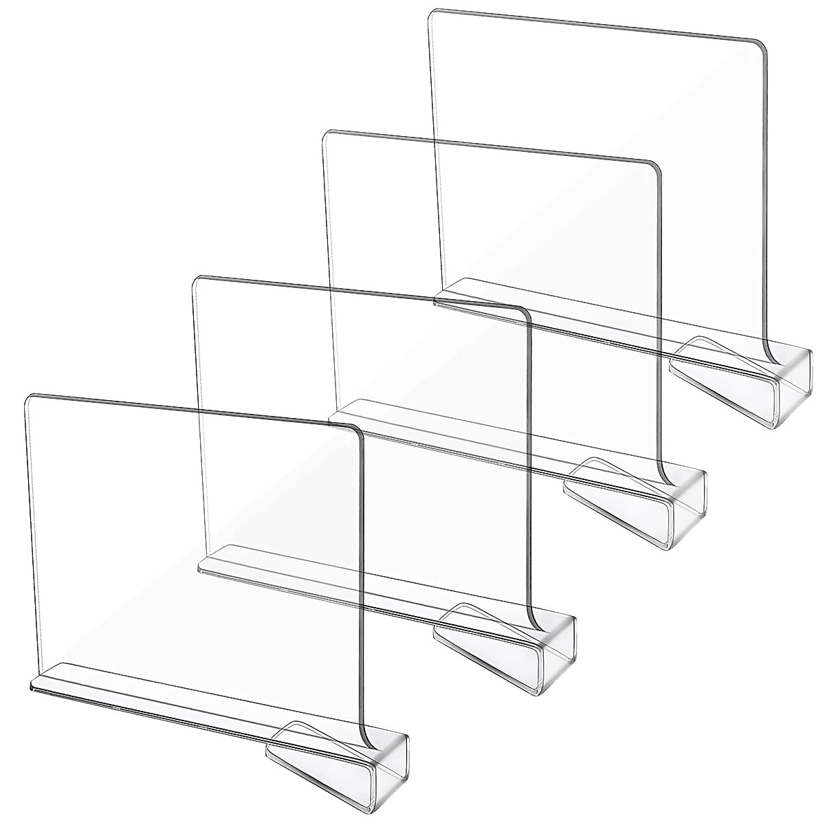 SABREZZI HOME Set of 4 Clear Acrylic Shelf Dividers - Maximize Your Closet Space with Ease - Ideal for Clothes, Sweaters, Purses, and More - Transparent Design Enhances Any Closet or Long Shelf