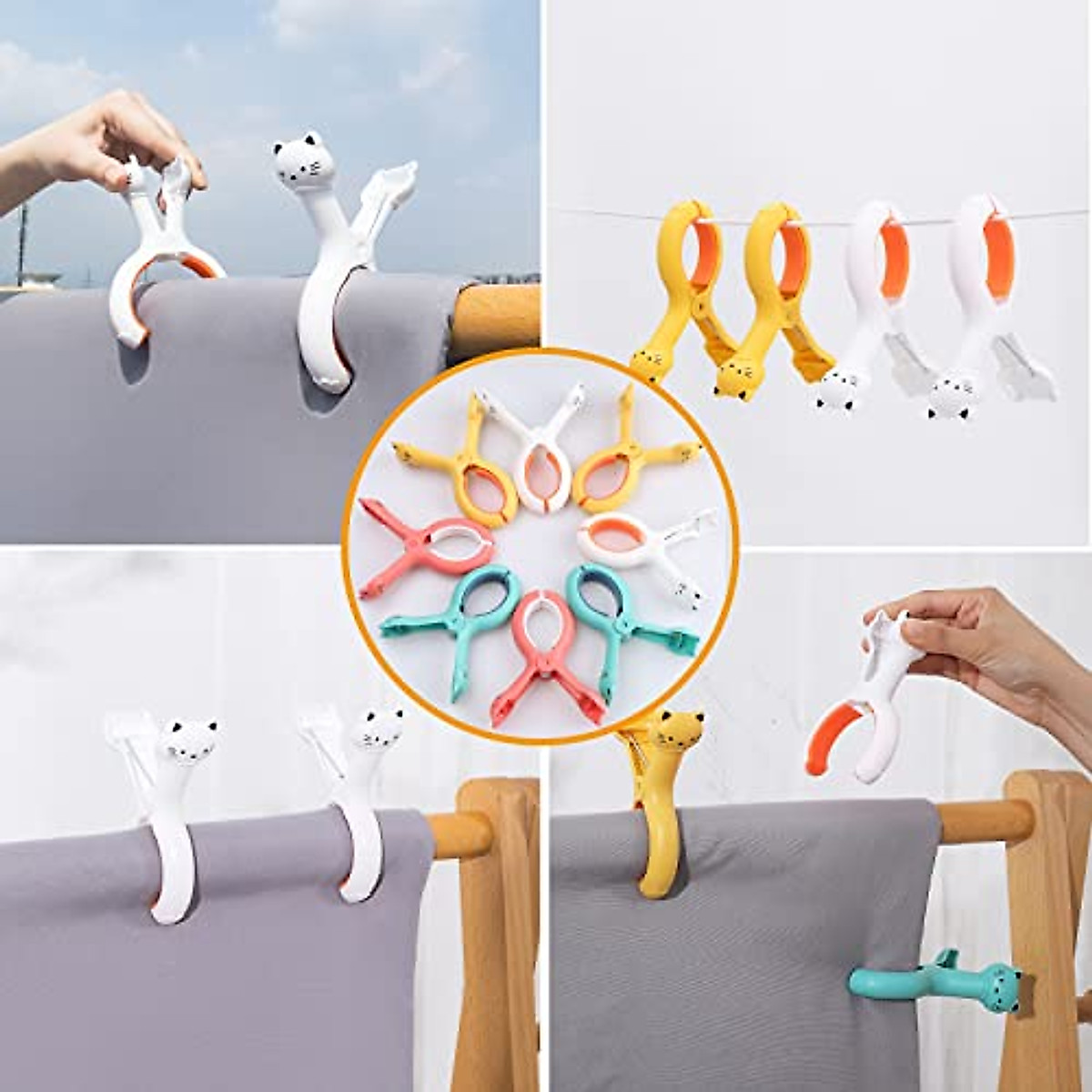 Beach Towel Clips for Beach Chairs Cruise,Set of 6,Cat Laundry Clips for Drying Clothes,Quilt,Blanket,Home Pool Chair (8PC)