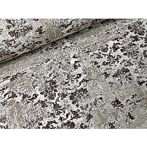 Antique Vintage Damask Print Fabric Baroque Material for Curtains Upholstery Dressmaking - 55'' Wide - Brown & Cream Canvas (Sold by The Yard)