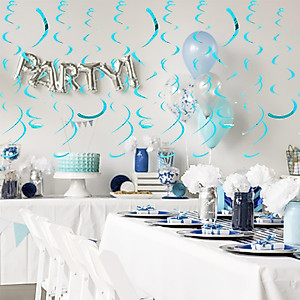36 PCS Teal Birthday Party Hanging Swirl Decorations, Sparkle Ceiling Streamers, Double and Single Swirls for Birthdays, Graduations, Baby Showers