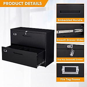 STANI Lateral File Cabinets with Lock, Filing Cabinet, 2 Drawer Lateral File Cabinet with Lock, Metal Lateral File Cabinet for Home and Office, Assembly Required