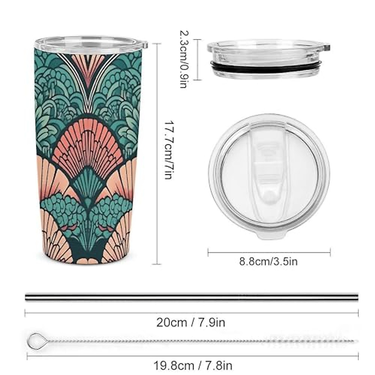HaxigWcufx Stainless Steel Tumbler with Lid 20 Oz Acuum Insulated Tumbler Hand Drawn Fan Coffee Mug for Travel Reusable Car Cup Double Wall Insulated Cup for Coffee