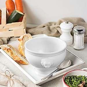 Cinf Ceramic 12 oz Set of 4 Lion Head Porcelain Soup Bowls White Christmas Gifts Microwave Safe Soup and Fruit Home Kitchen