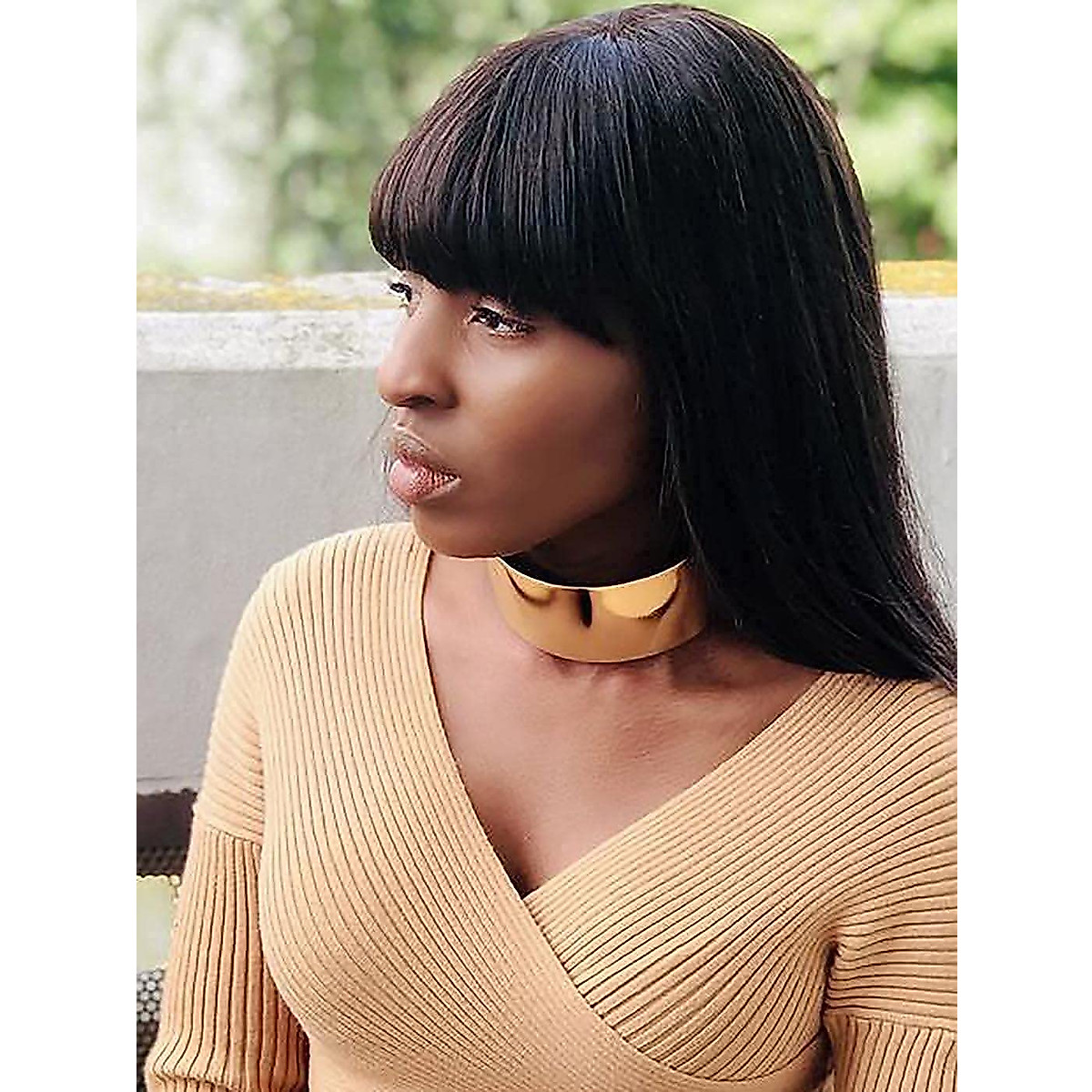 Fstrend Statement Chunky Choker Gold Plated African Necklace Costume Party Jewelry Accessories for Women and Girls (Gold)